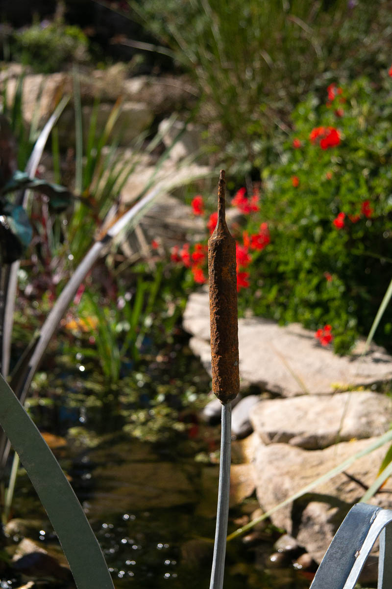 Galvanised and Rusty Steel Bullrush Sculpture and Railings