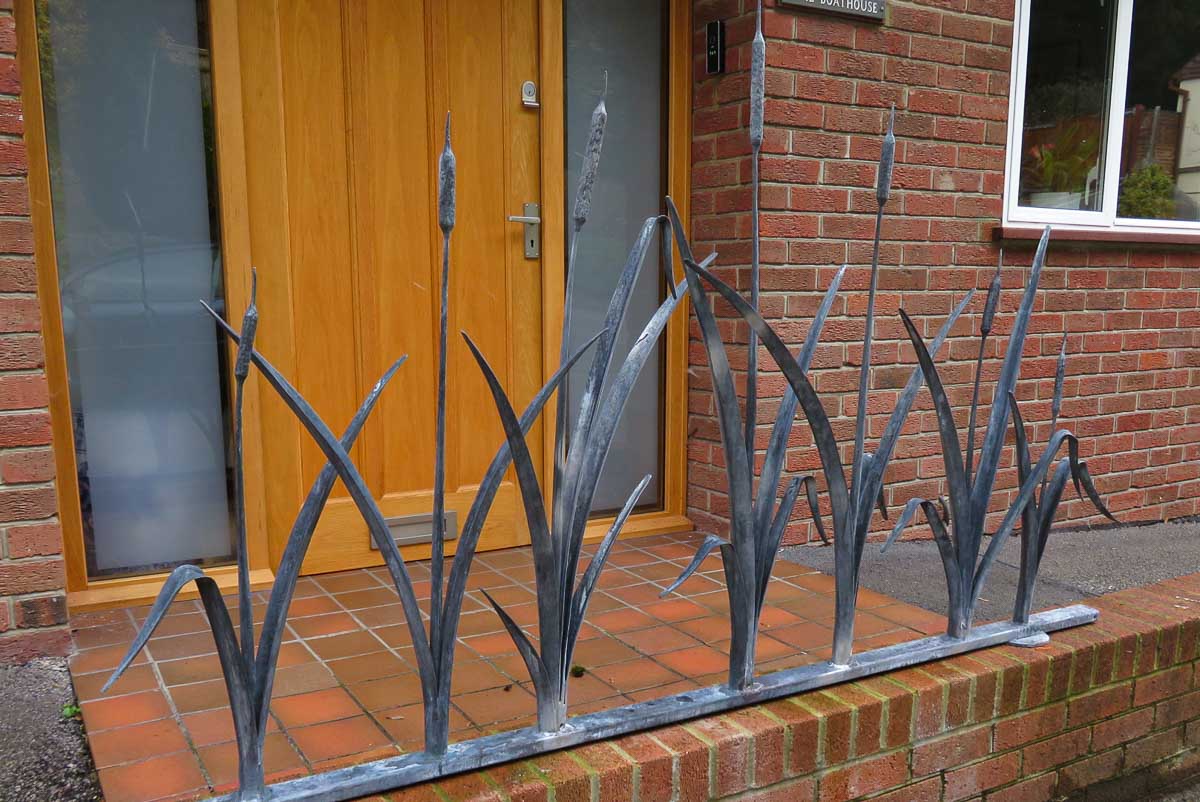 Galvanised and Rusty Steel Bullrush Sculpture and Railings