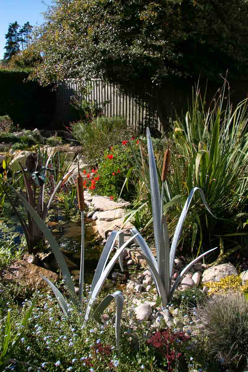 Galvanised and Rusty Steel Bullrush Sculpture and Railings