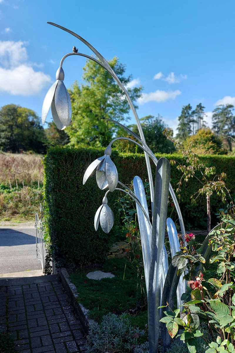 Snowdrop Sculpture and Lights in Country Cottage Garden