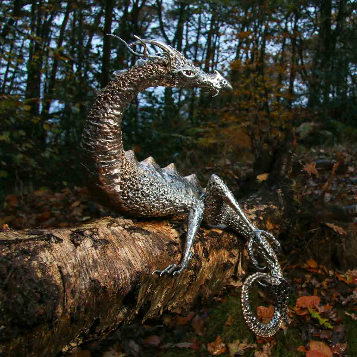 Polished Stainless Steel and Bronze Dragon Sculpture